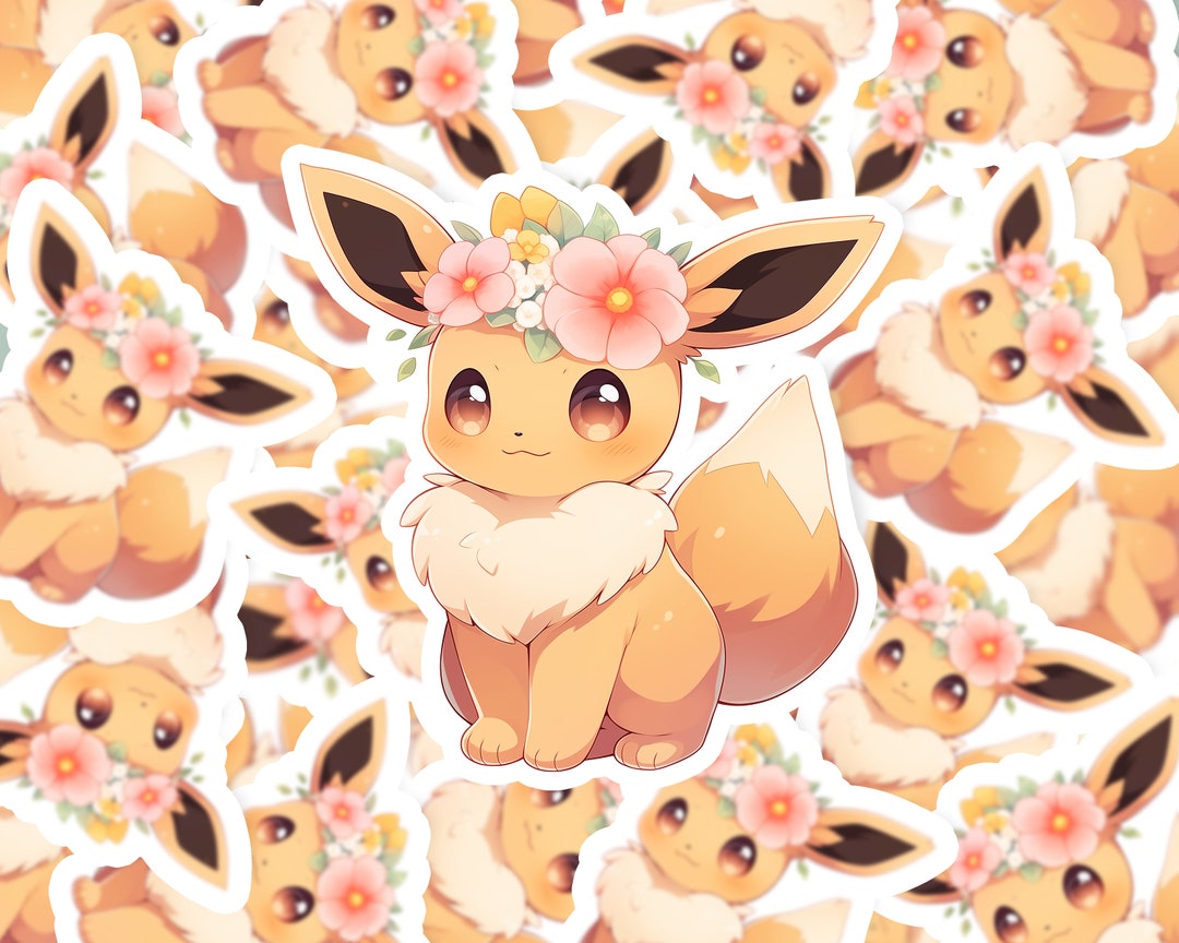 Eevee Flower Hat Sticker Pokemon Eeveelution Leaves Roses Die Cut ...