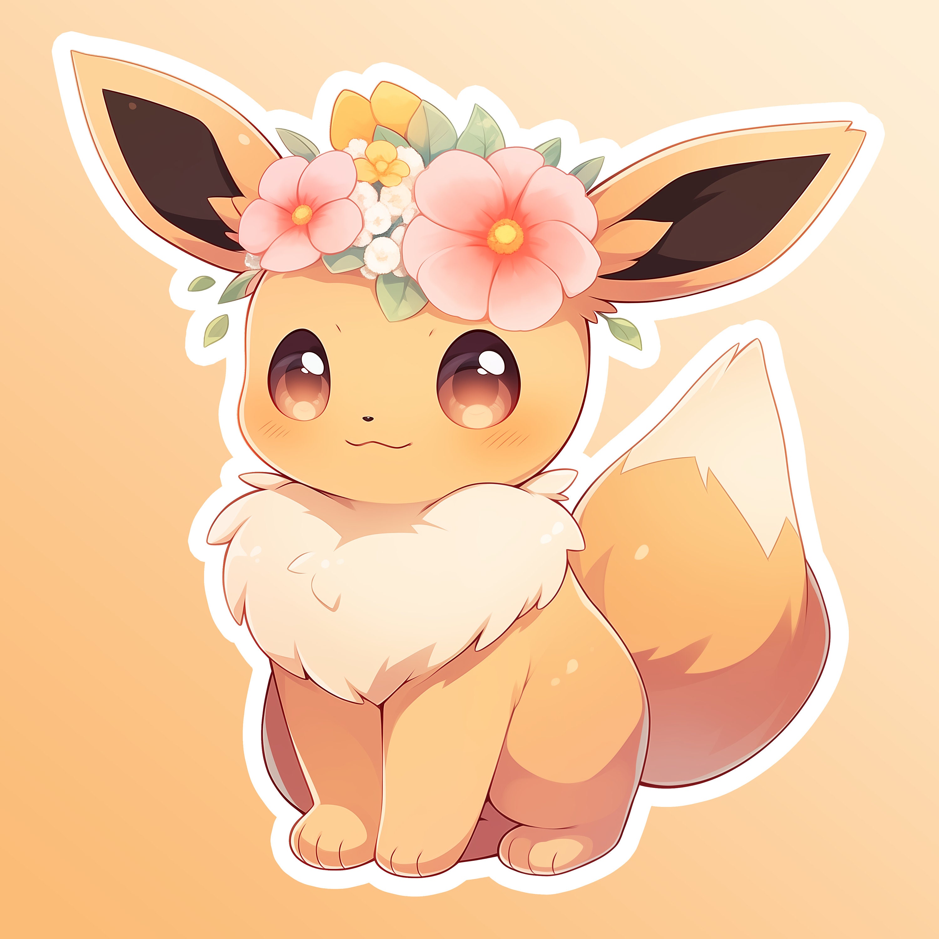 Eevee Flower Hat Sticker Pokemon Eeveelution Leaves Roses Die Cut ...