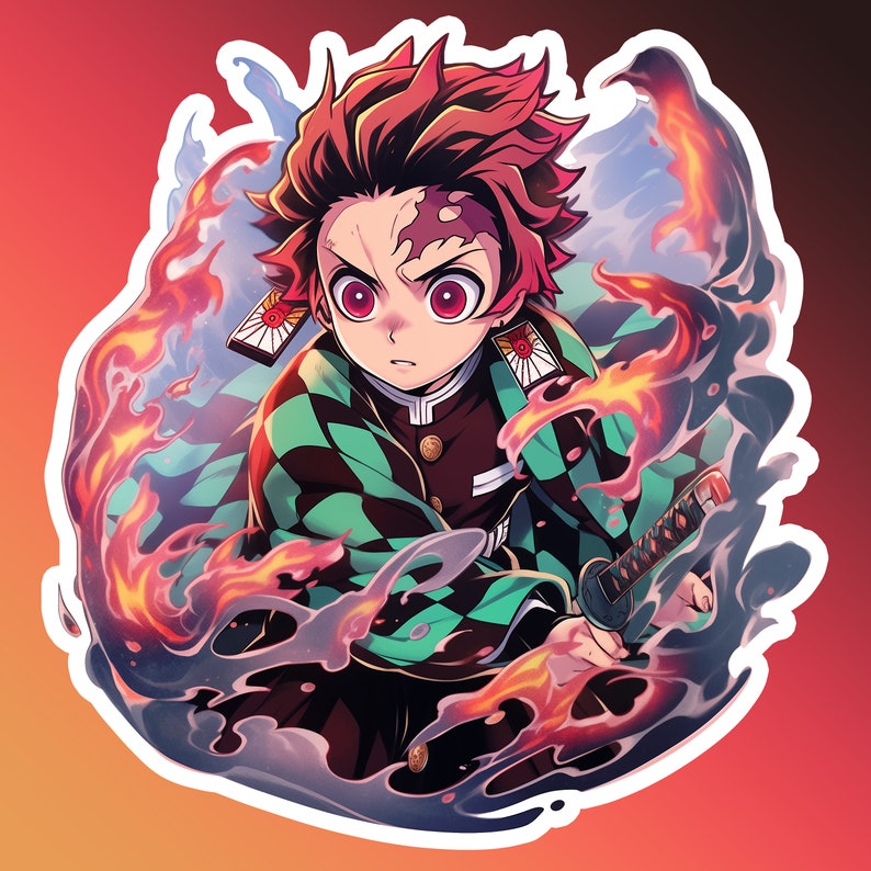 Tanjiro Kamado Sticker | Anime Demon Slayer | Sun Breathing | Flames ...