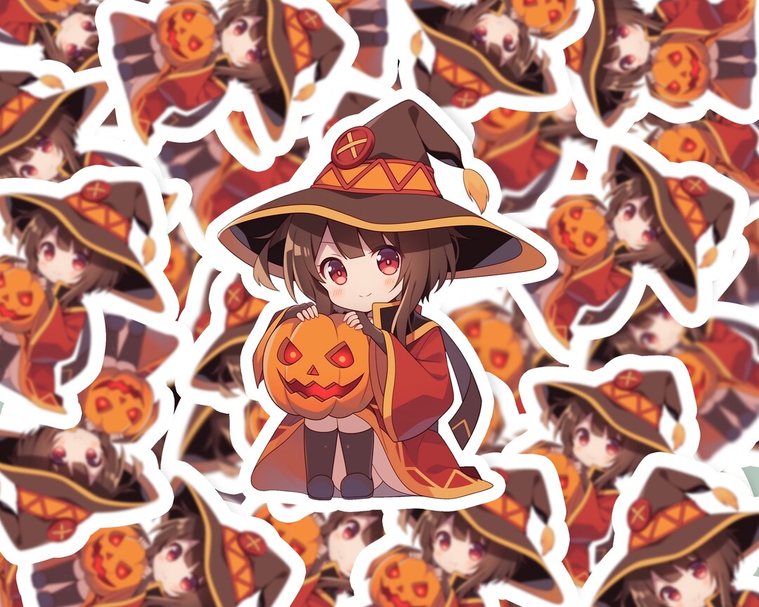 Megumin Halloween Sticker | Konosuba Anime | Holding Pumpkin | Die Cut ...