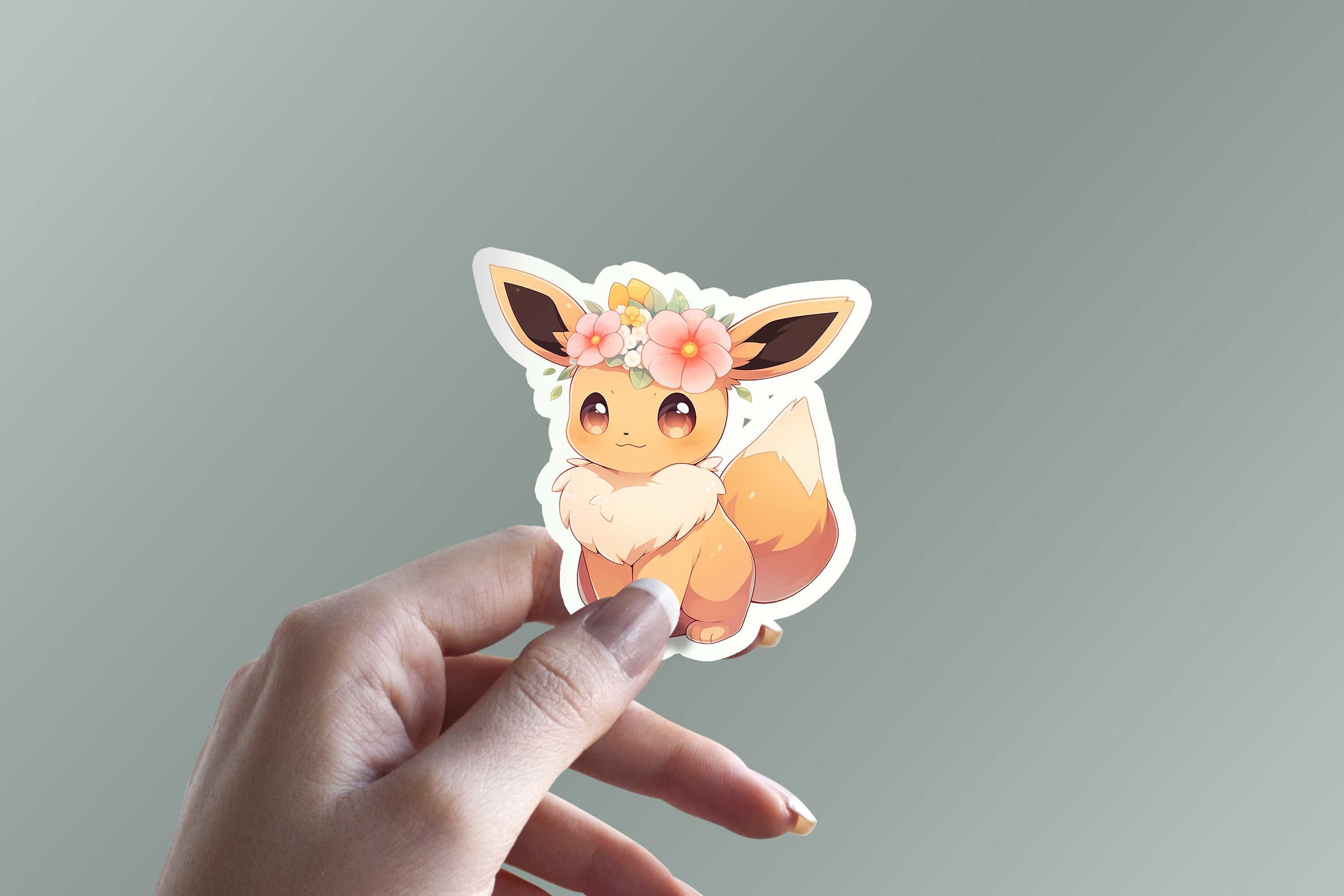 Eevee Flower Hat Sticker Pokemon Eeveelution Leaves Roses Die Cut ...