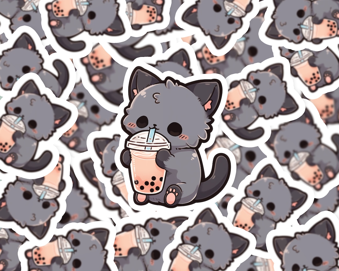 Boba Cat Sticker | Kitty Drinking Boba Tea | Adorable Happy Kitten ...