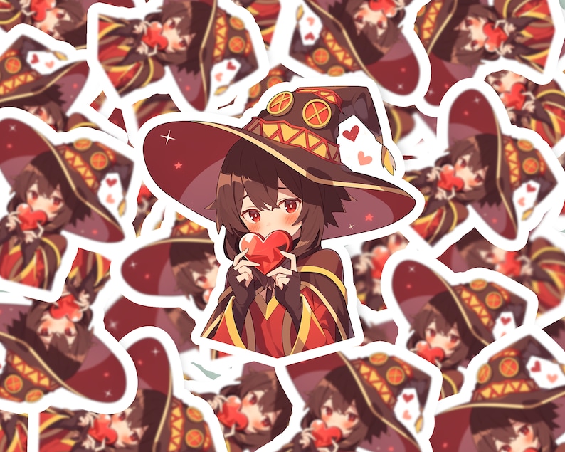 Megumin Heart Sticker Konosuba Anime Holding Heart Valentines Die Cut ...