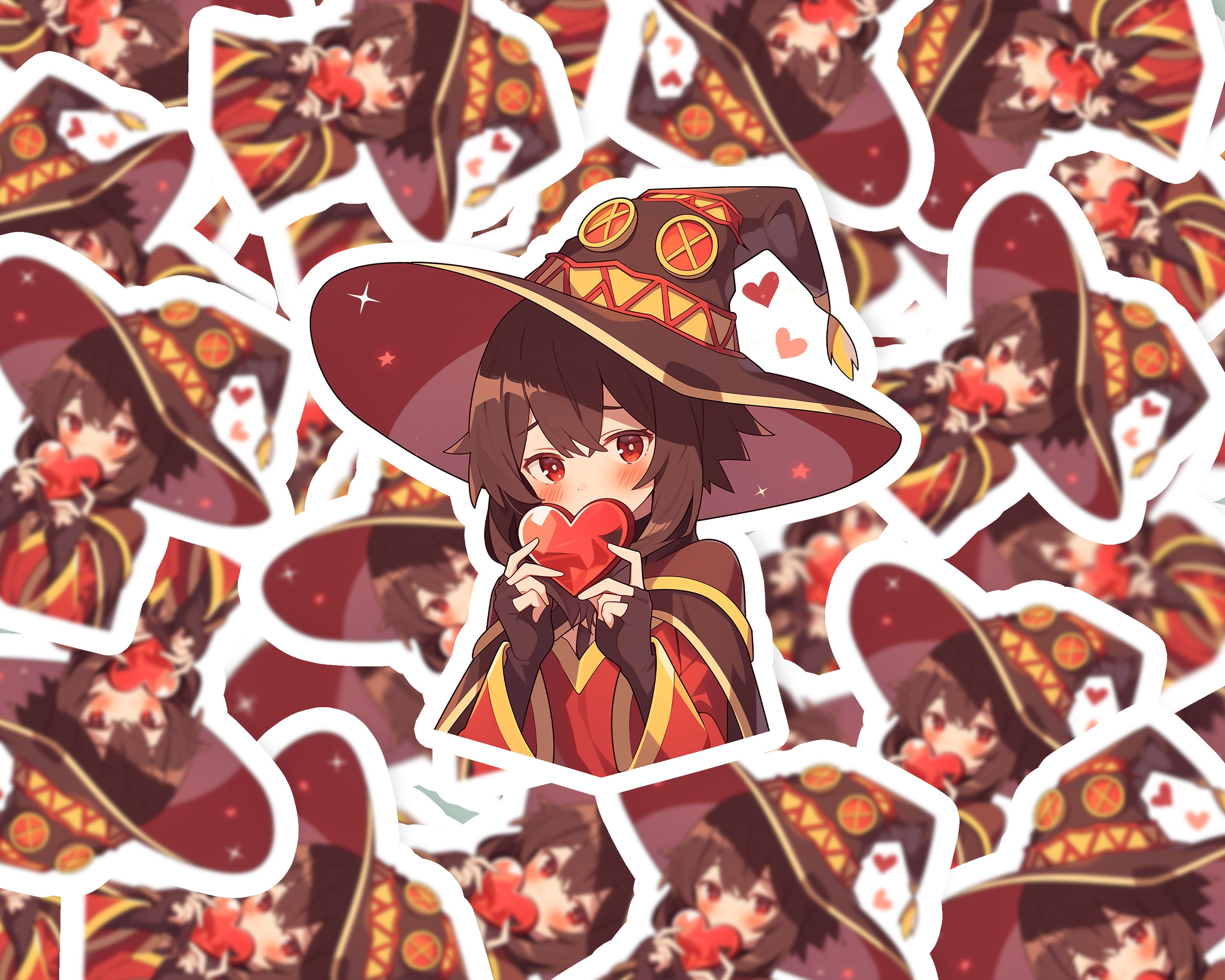 Megumin Heart Sticker Konosuba Anime Holding Heart Valentines Die Cut ...