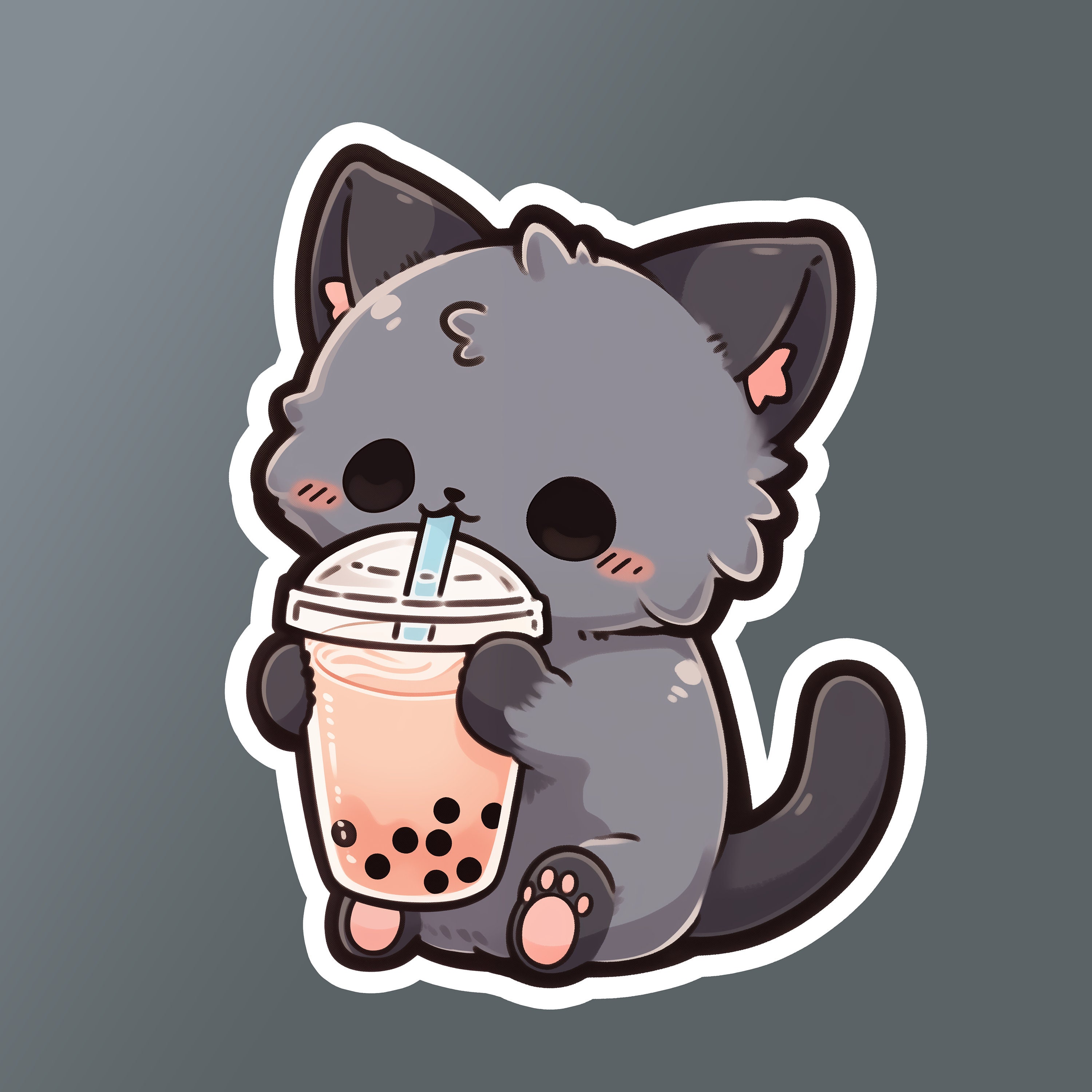 Boba Cat Sticker Kitty Drinking Boba Tea Adorable Happy Kitten Die Cut ...