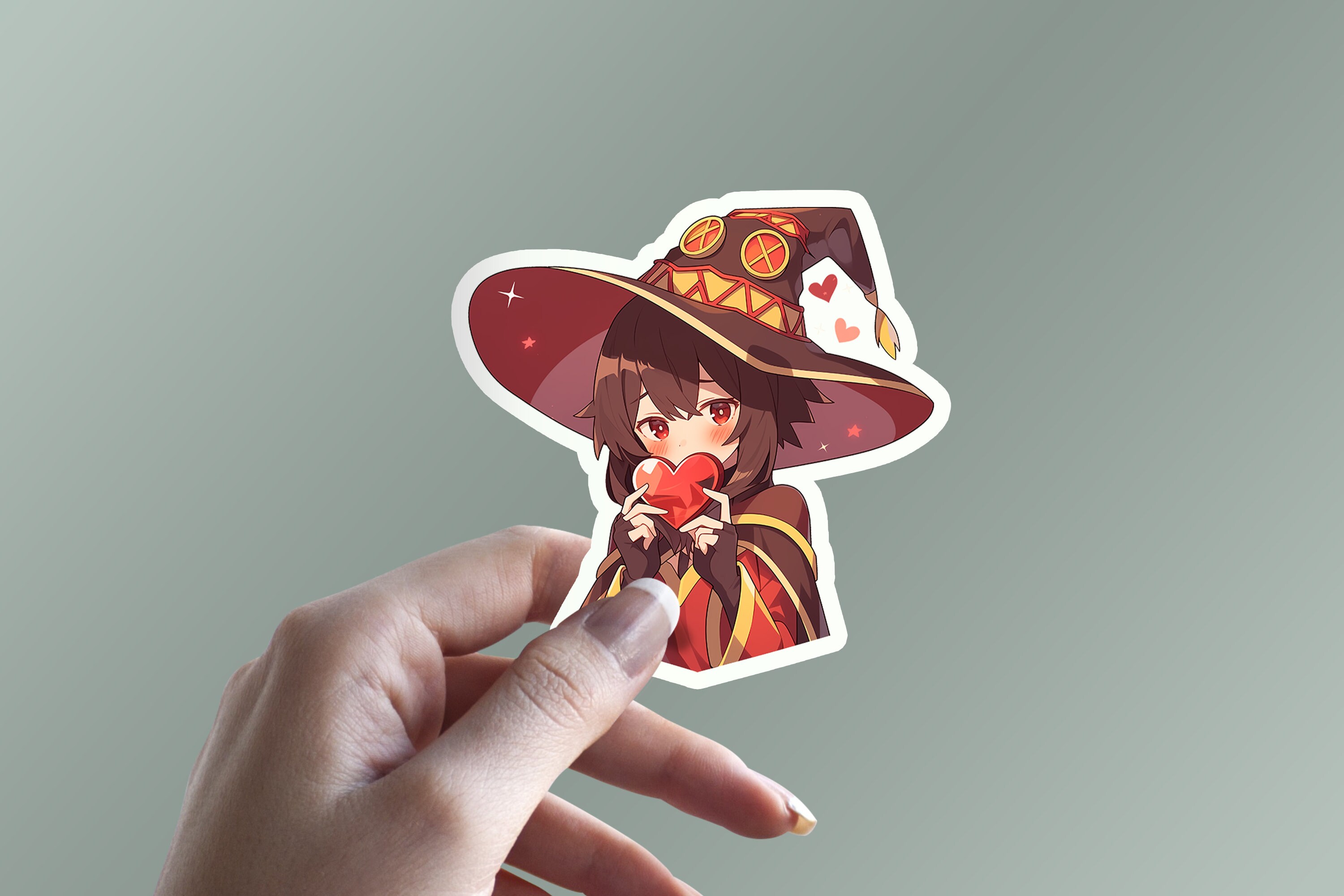 Megumin Heart Sticker Konosuba Anime Holding Heart Valentines Die Cut ...