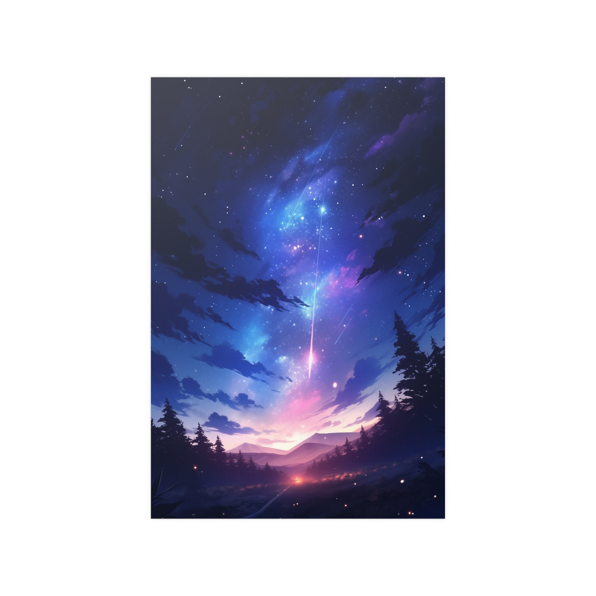 Star Space Landscape Poster Night Sky View Dark Forest Satin Wall Decor ...