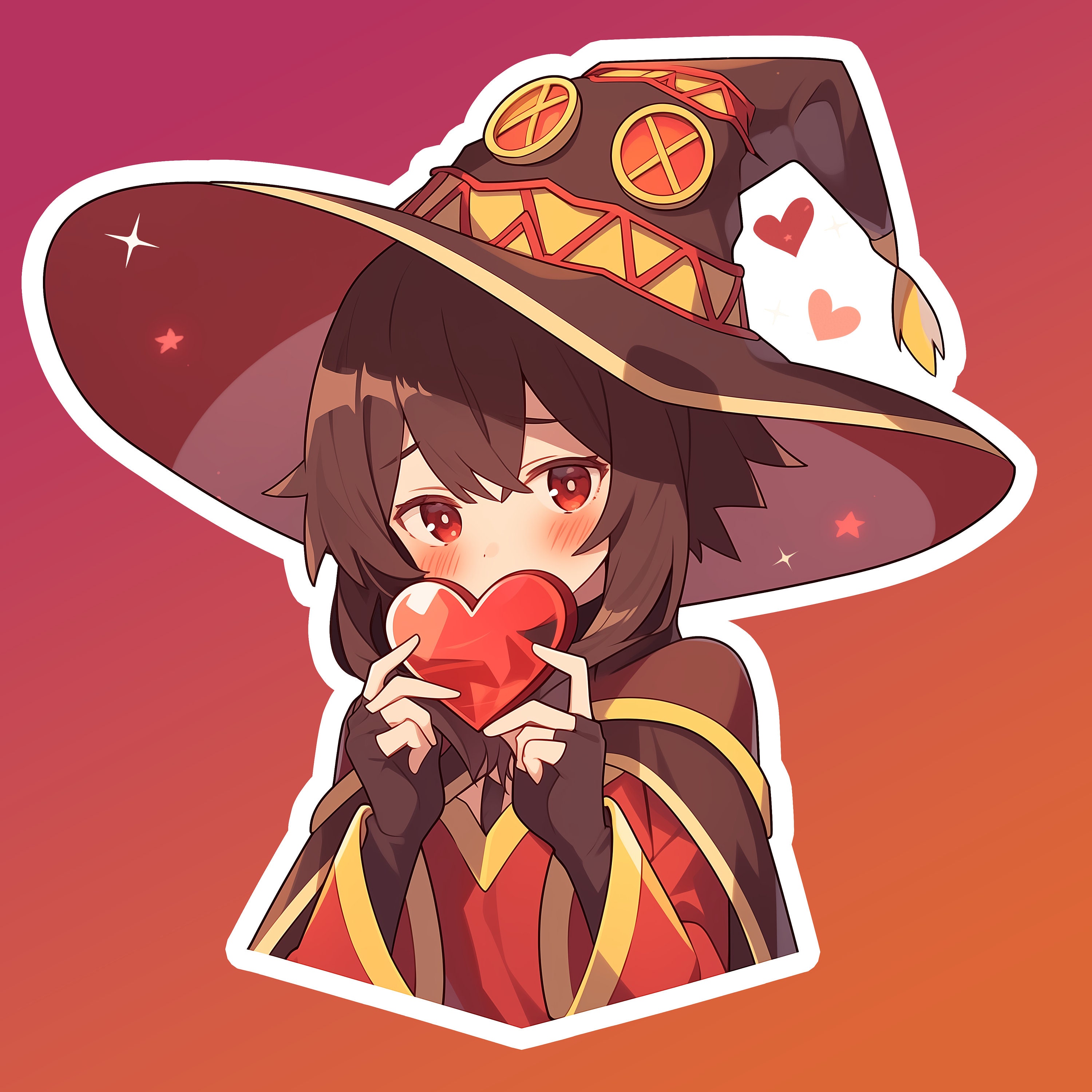 Megumin Heart Sticker Konosuba Anime Holding Heart Valentines Die Cut ...