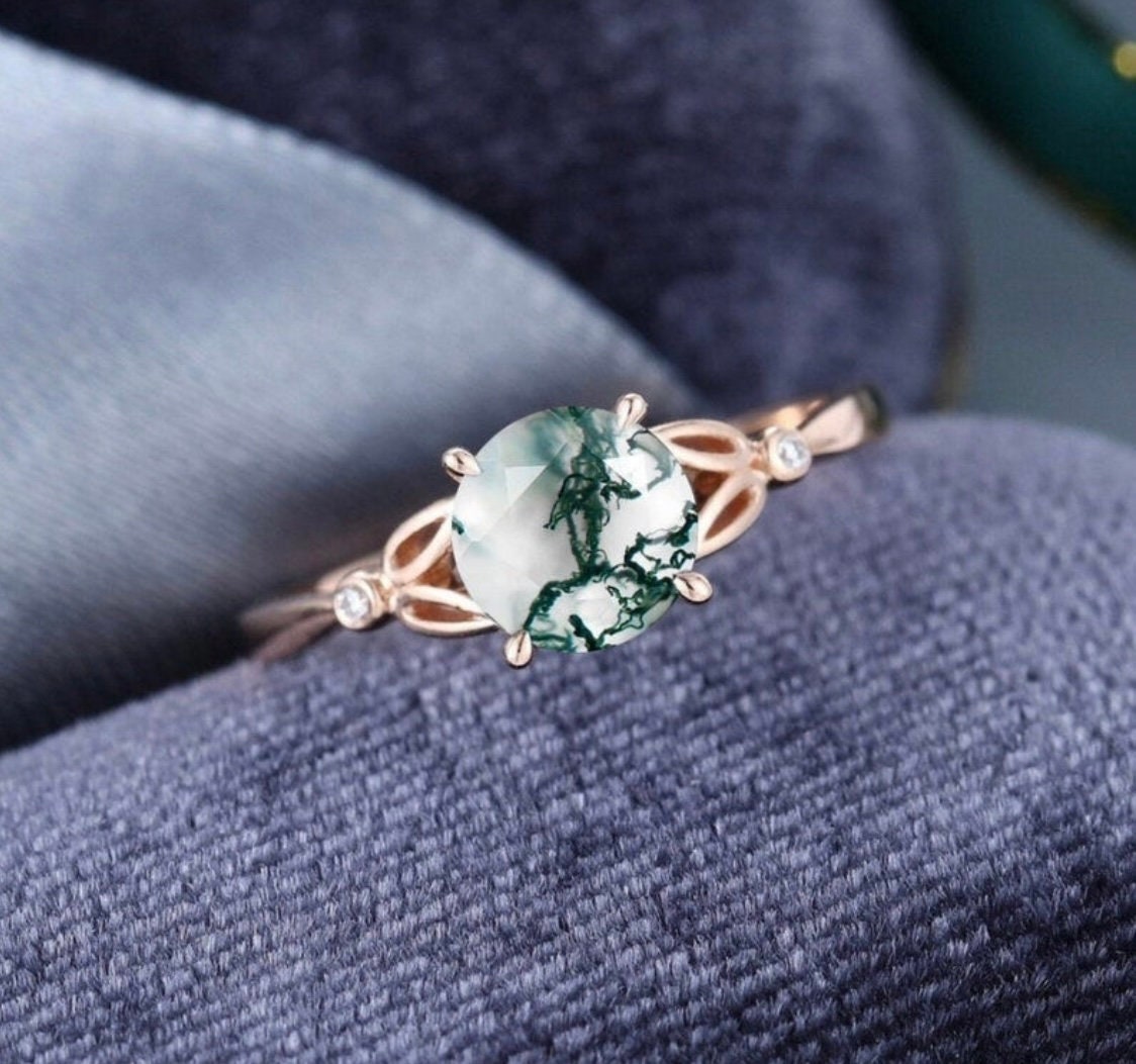 1 Stone Moss Agate Ring - Etsy