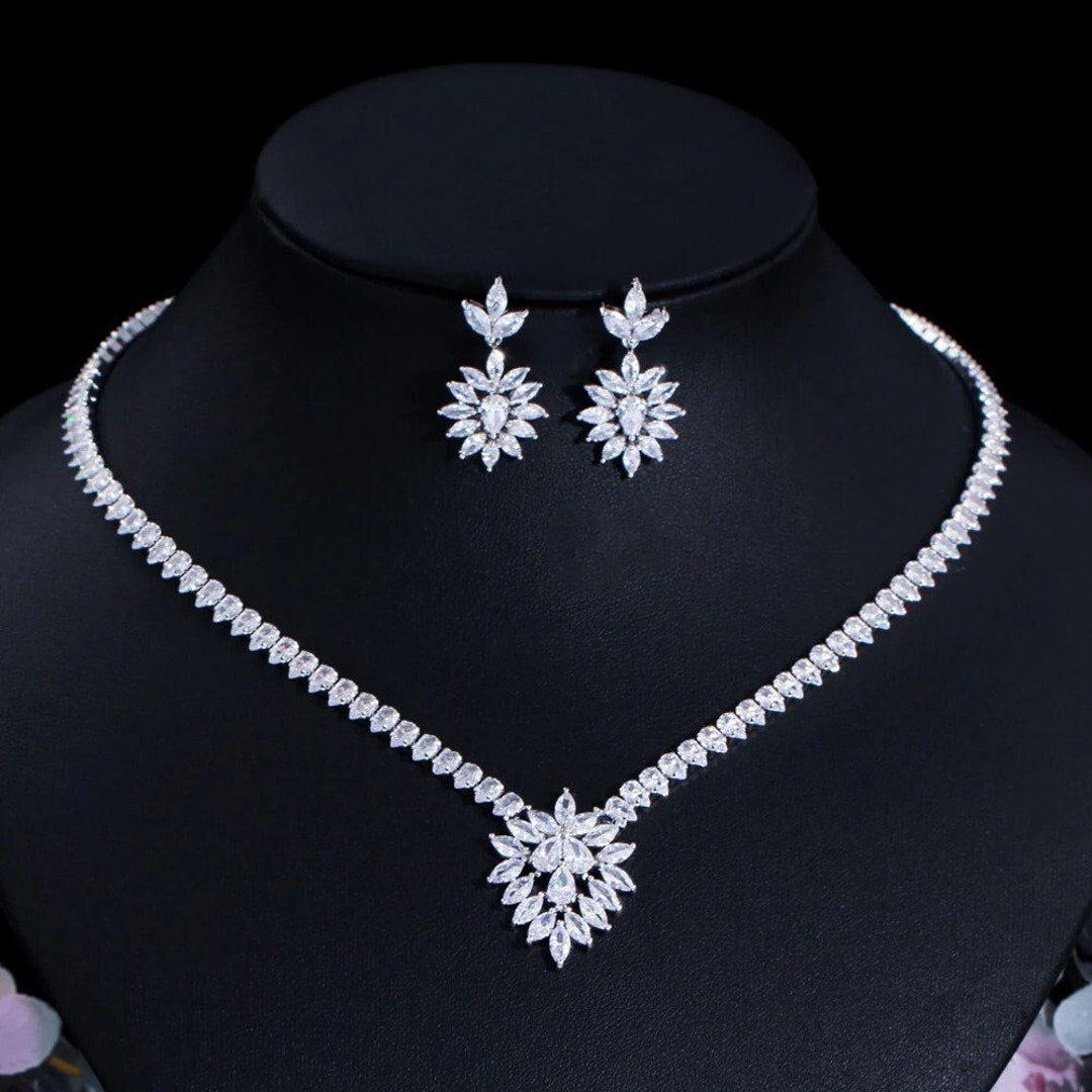 Swarovski Bridal Necklace Set Cz Bridal Necklace Wedding Jewelry Set