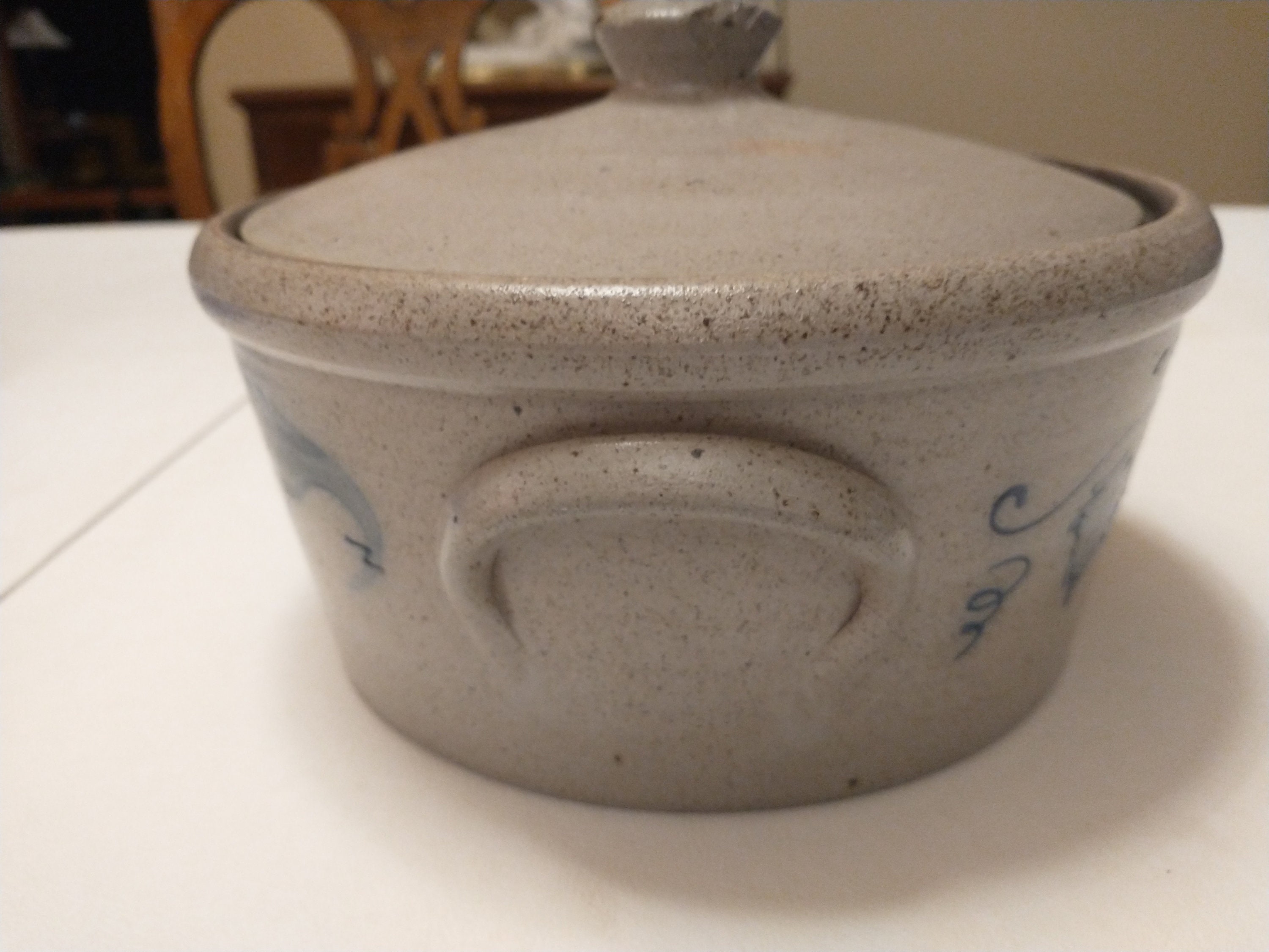Vintage Rockdale Union Pottery Stoneware Salt Glaze Bean Pot With Ears ...