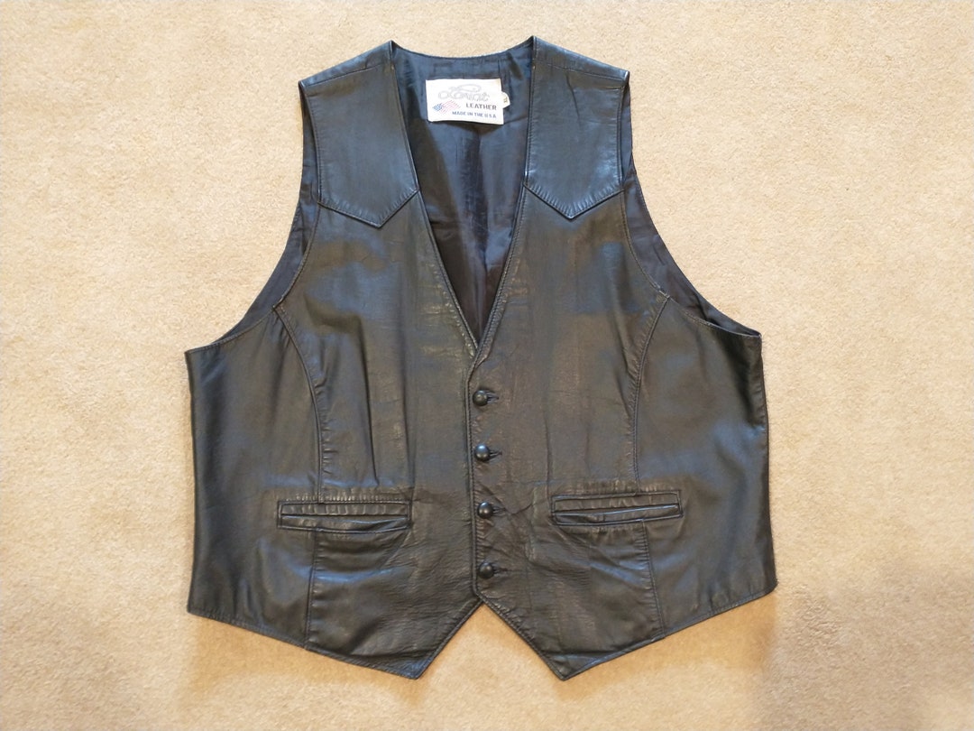 Vintage Lariat Black Leather Men's Vest Size L Made in USA - Etsy