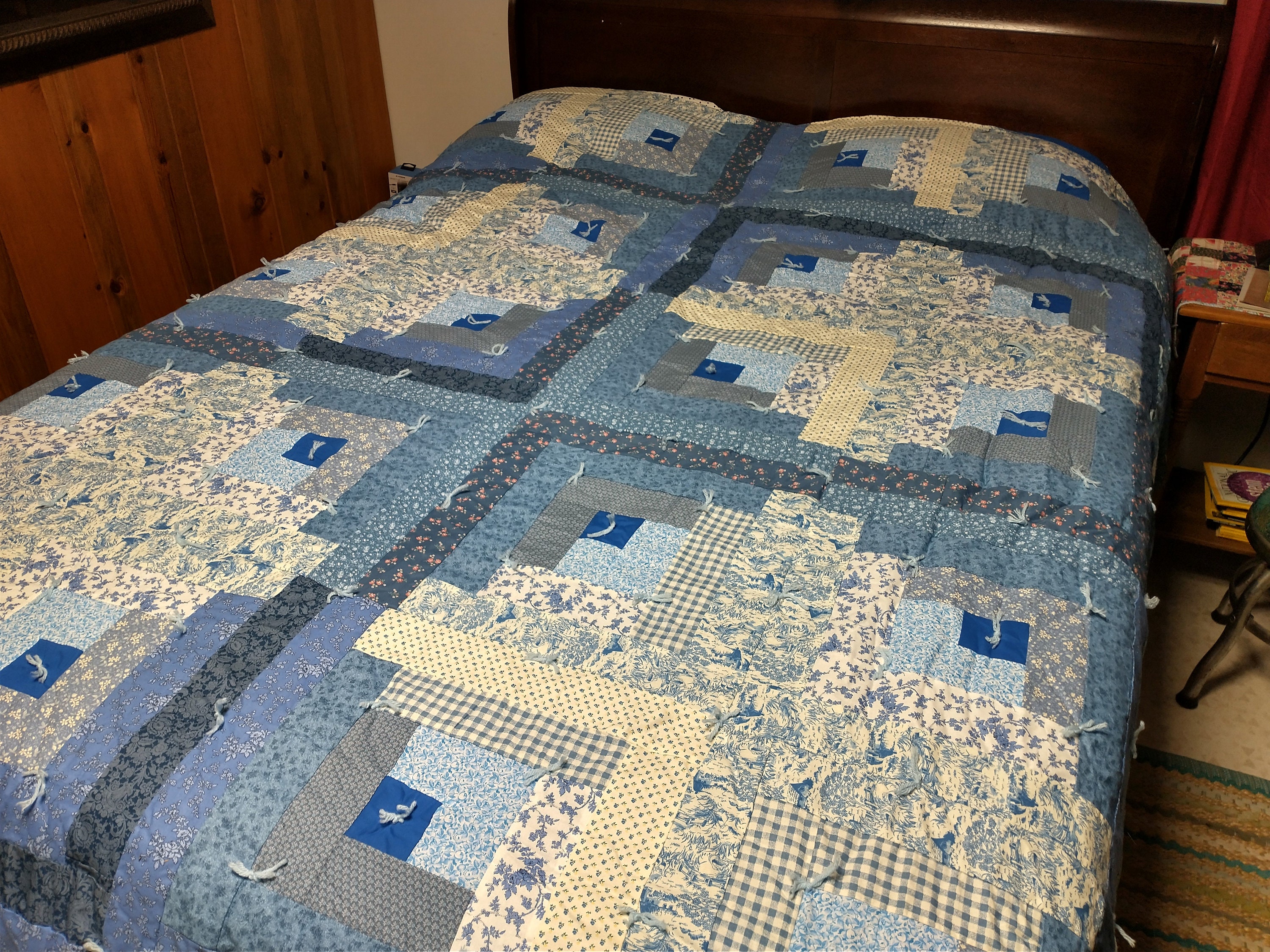 Vintage Blue Log Cabin Quilt Rose Marie Bragg King - Etsy