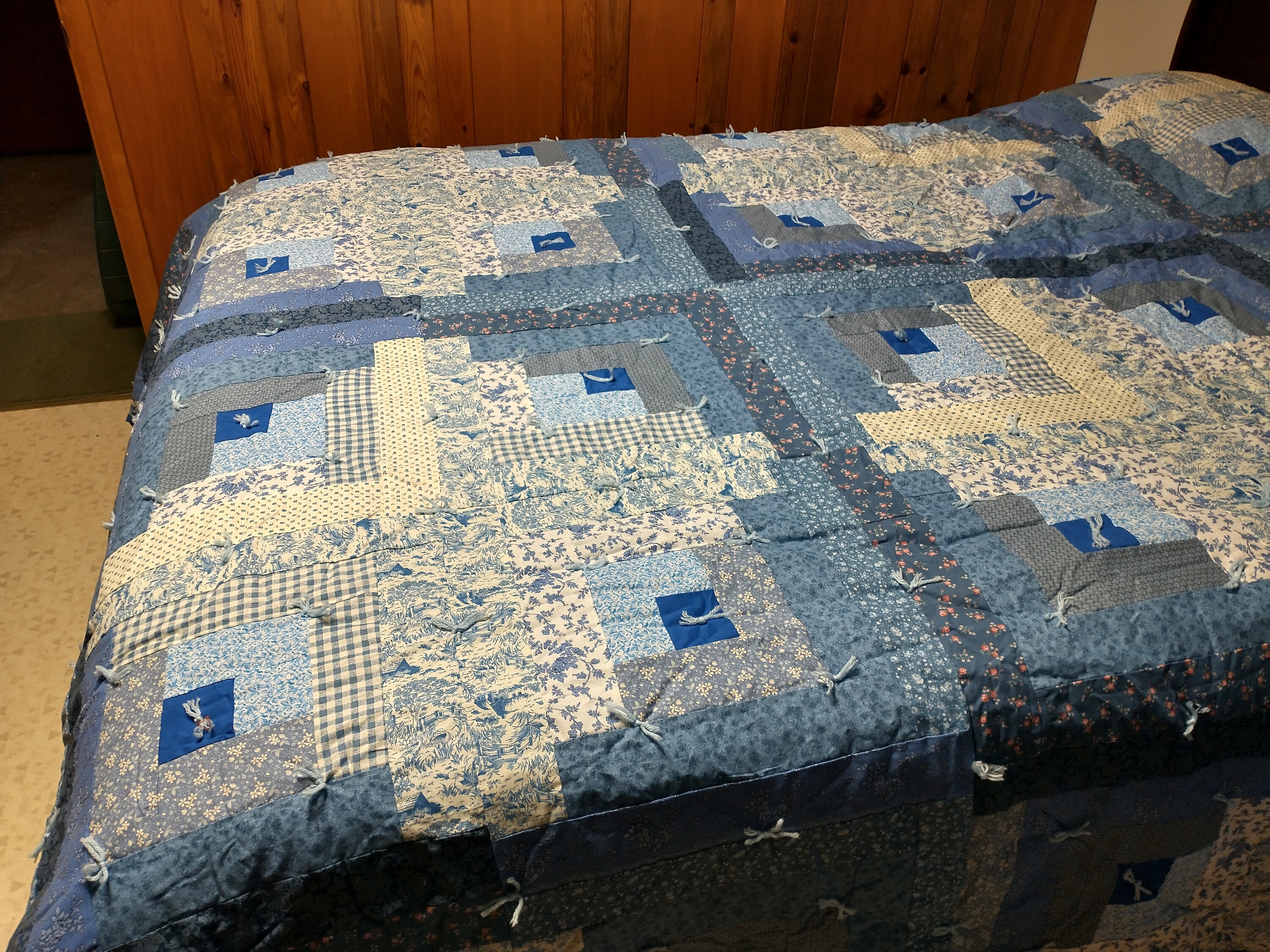 Vintage Blue Log Cabin Quilt Rose Marie Bragg King - Etsy