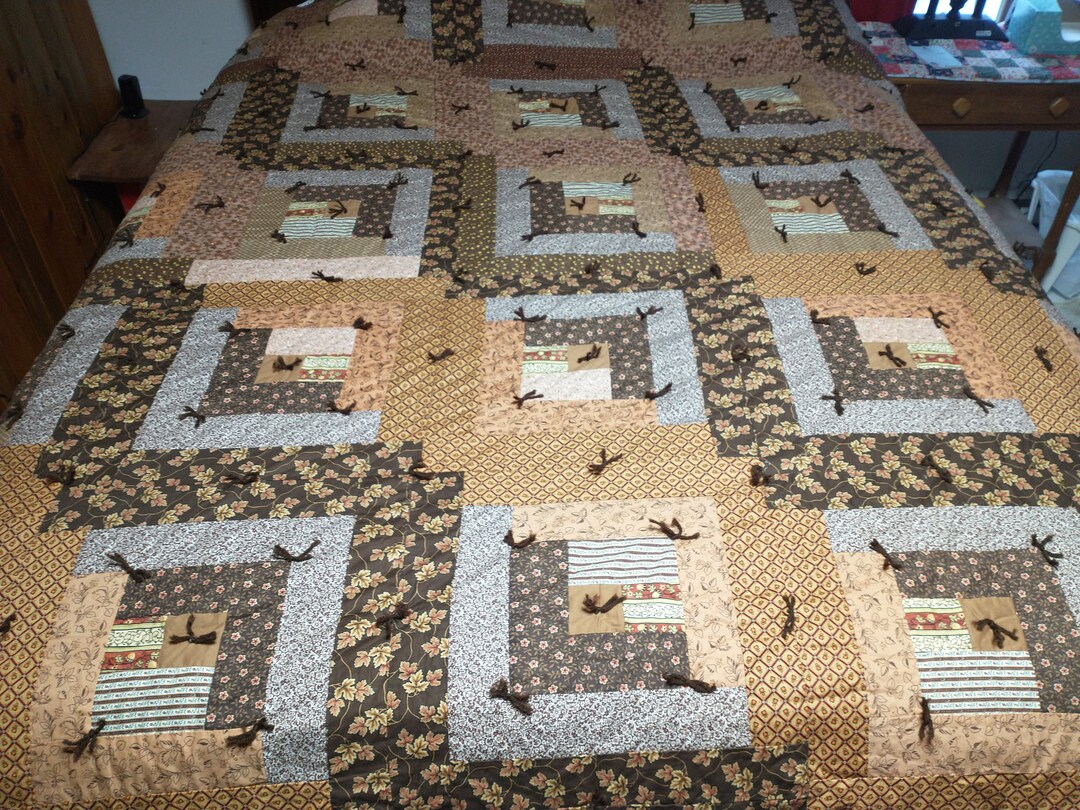 Vintage Log Cabin Brown Quilt King Size Rose Marie Bragg - Etsy