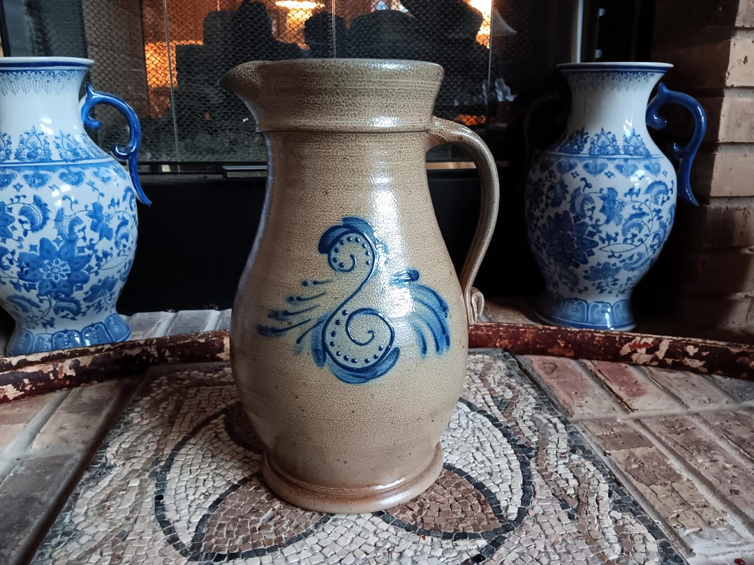 Vintage Rowe Pottery Large Pitcher Stoneware Salt Glaze Floral Motif - Etsy