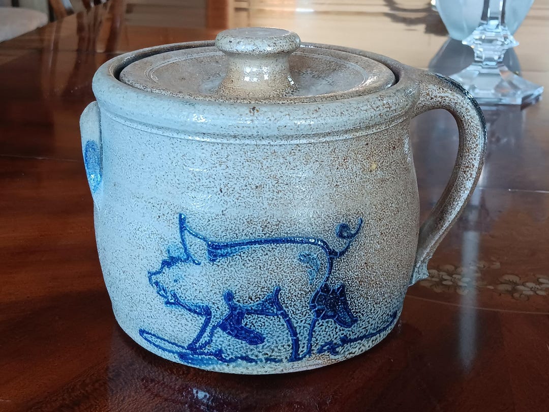 Vintage Early Rowe Pottery Stoneware Salt Glaze Jar With Ear and Handle ...