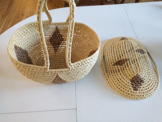 Vintage Mexican Handled Basket With Lid From Cancun 1984 | Etsy