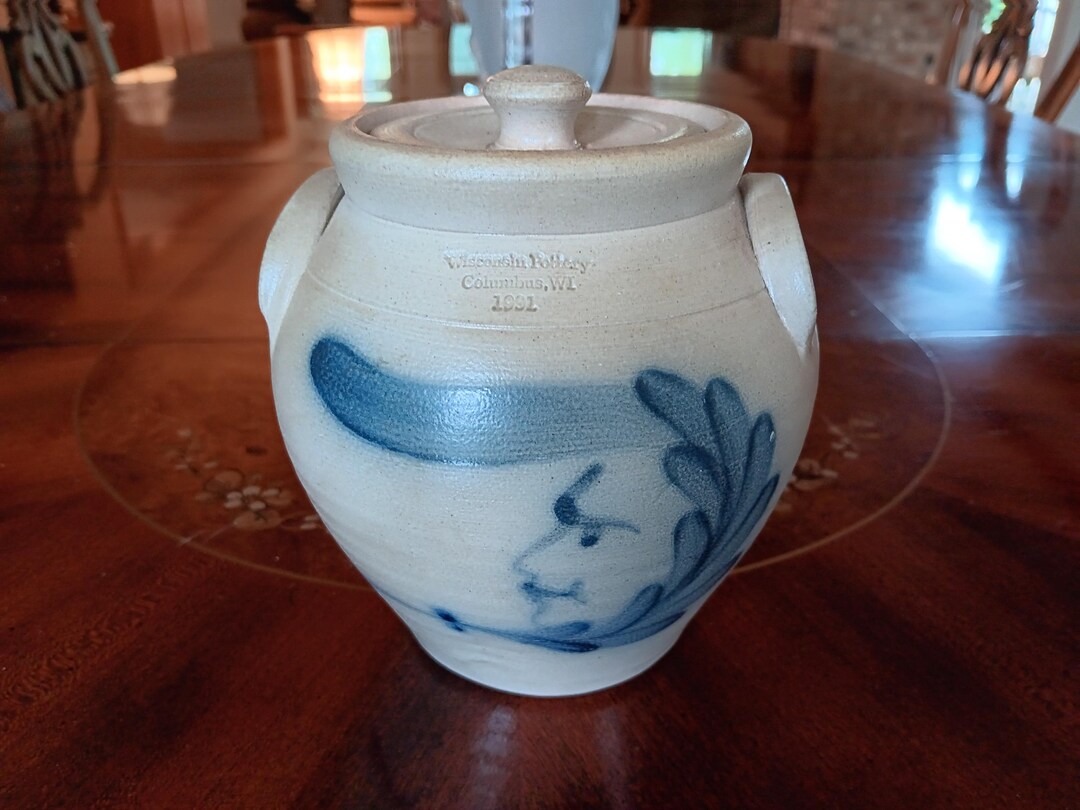 Vintage Wisconsin Pottery Stoneware Salt Glaze With Ears and Lid Moon ...