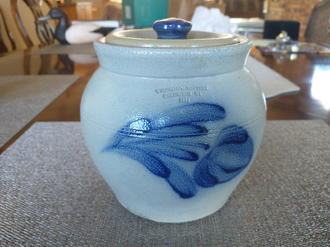 Vintage Wisconsin Pottery Stoneware Salt Glaze Bean Pot With One ...