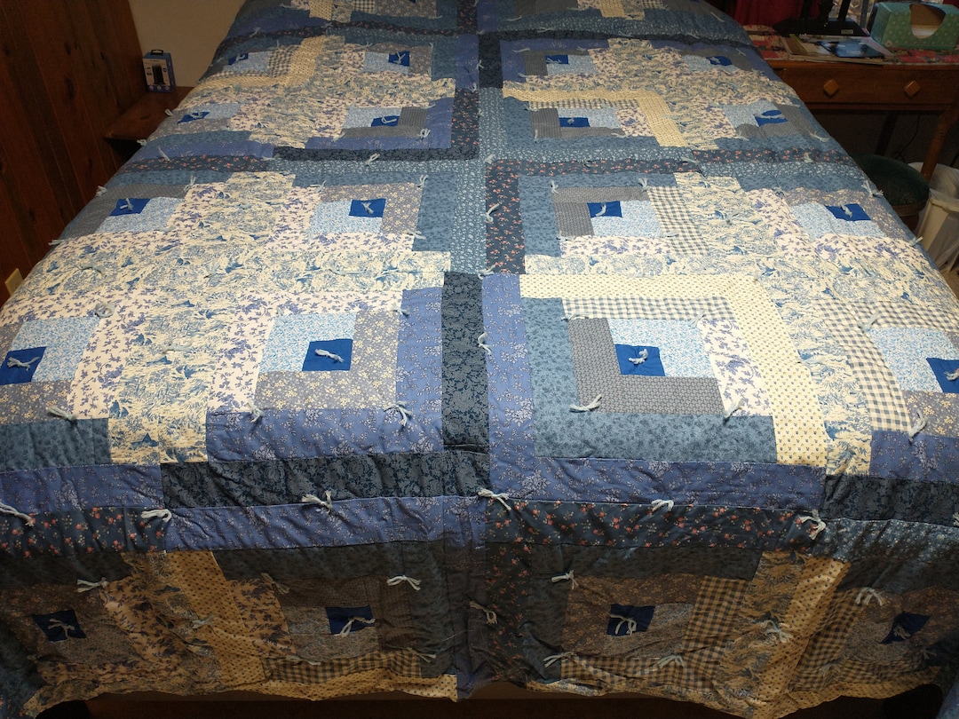 Vintage Blue Log Cabin Quilt Rose Marie Bragg King - Etsy