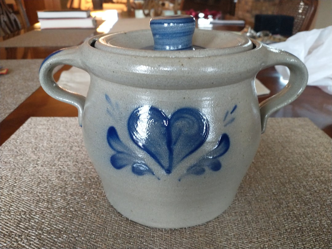 Vintage Rowe Pottery Stoneware Salt Glaze Bean Pot With Two Handles and ...