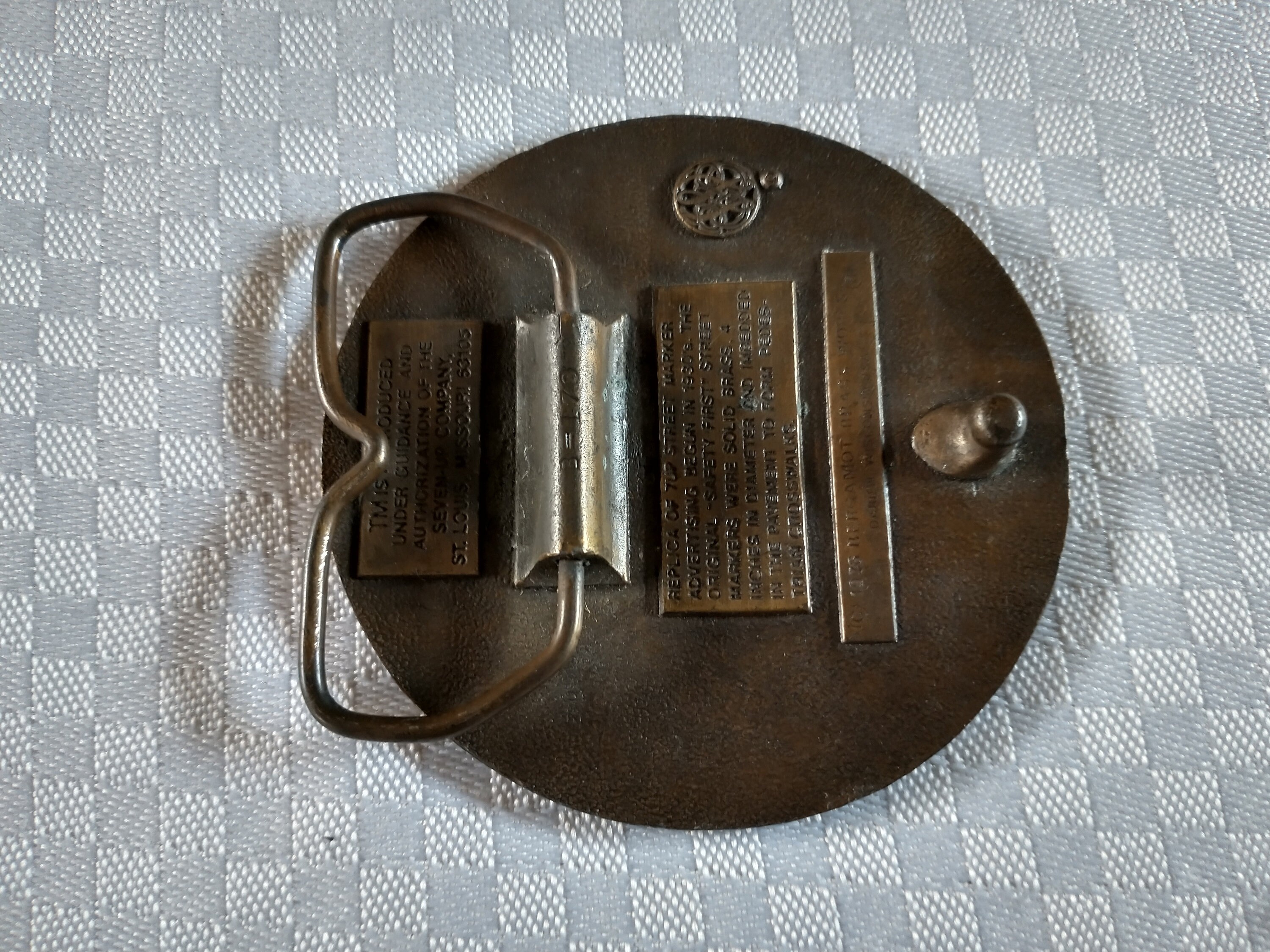 Vintage 7UP Safety First Round Belt Buckle 1976 Brass - Etsy