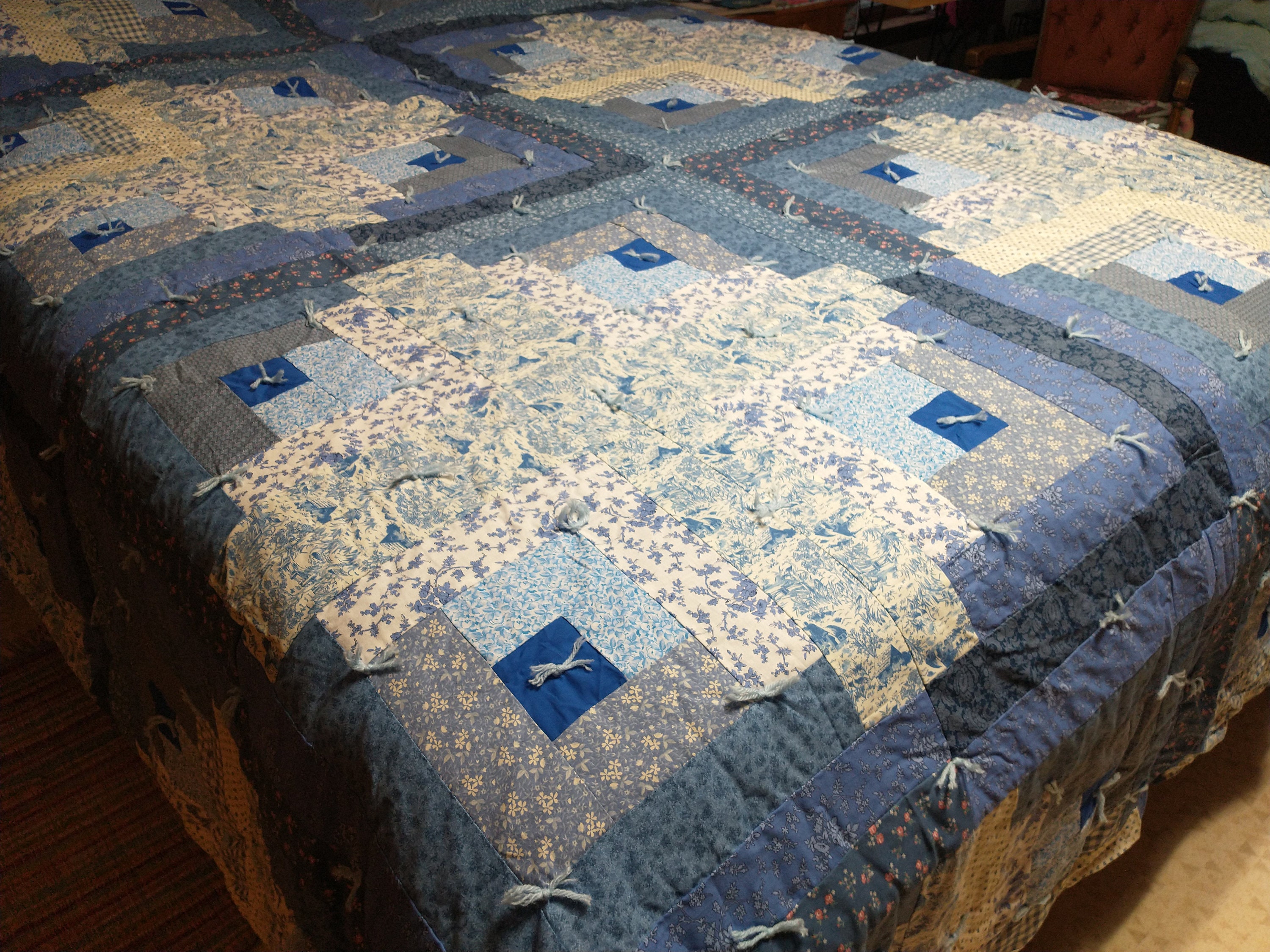 Vintage Blue Log Cabin Quilt Rose Marie Bragg King - Etsy