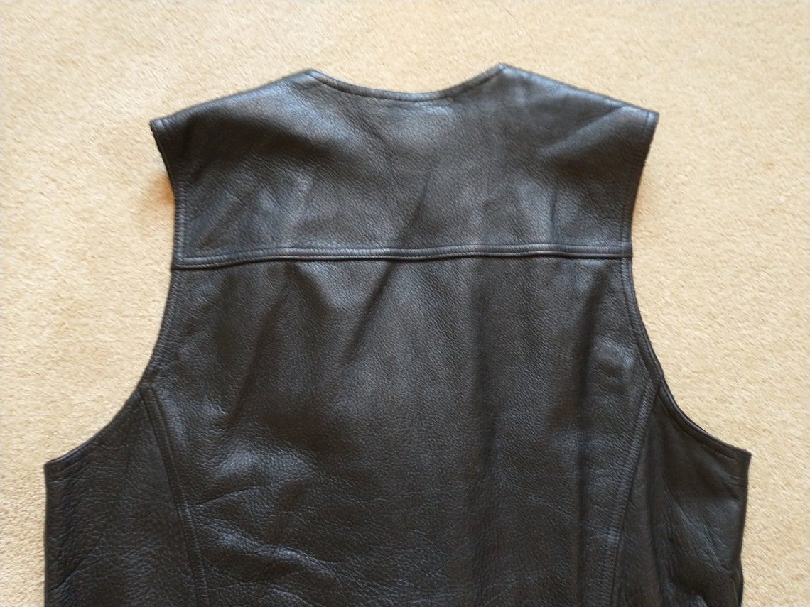 Vintage Letters Black Leather Men's Vest Size Large Heavy - Etsy