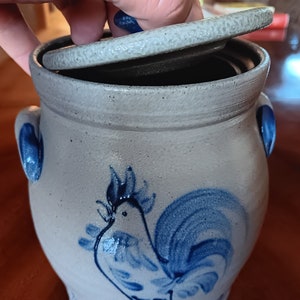 Vintage Rowe Pottery Stoneware Salt Glaze Jar Rooster Motif With Ears ...