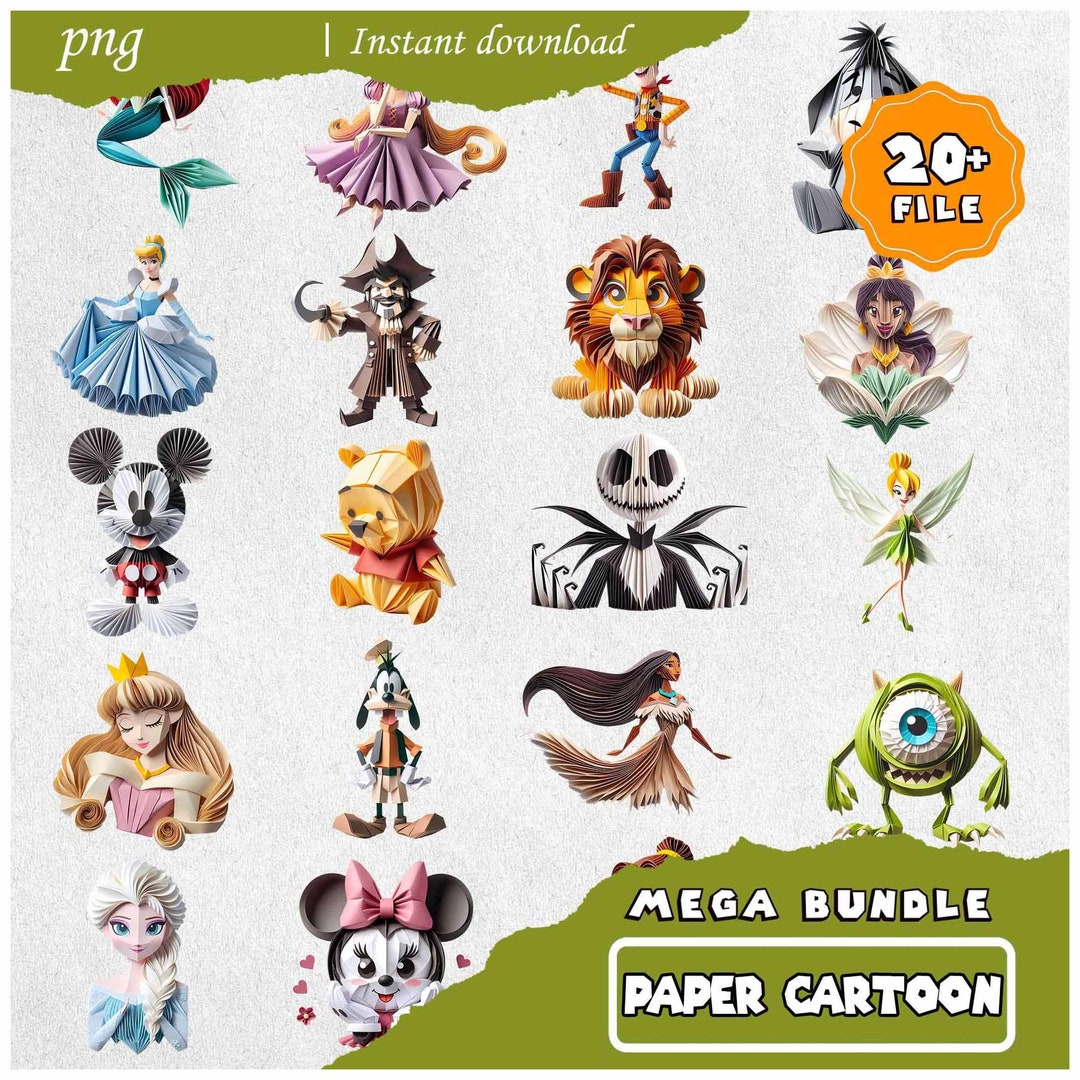 Paper Cartoon Characters Mega Bundle Svg, Cricut Printable Clipart ...