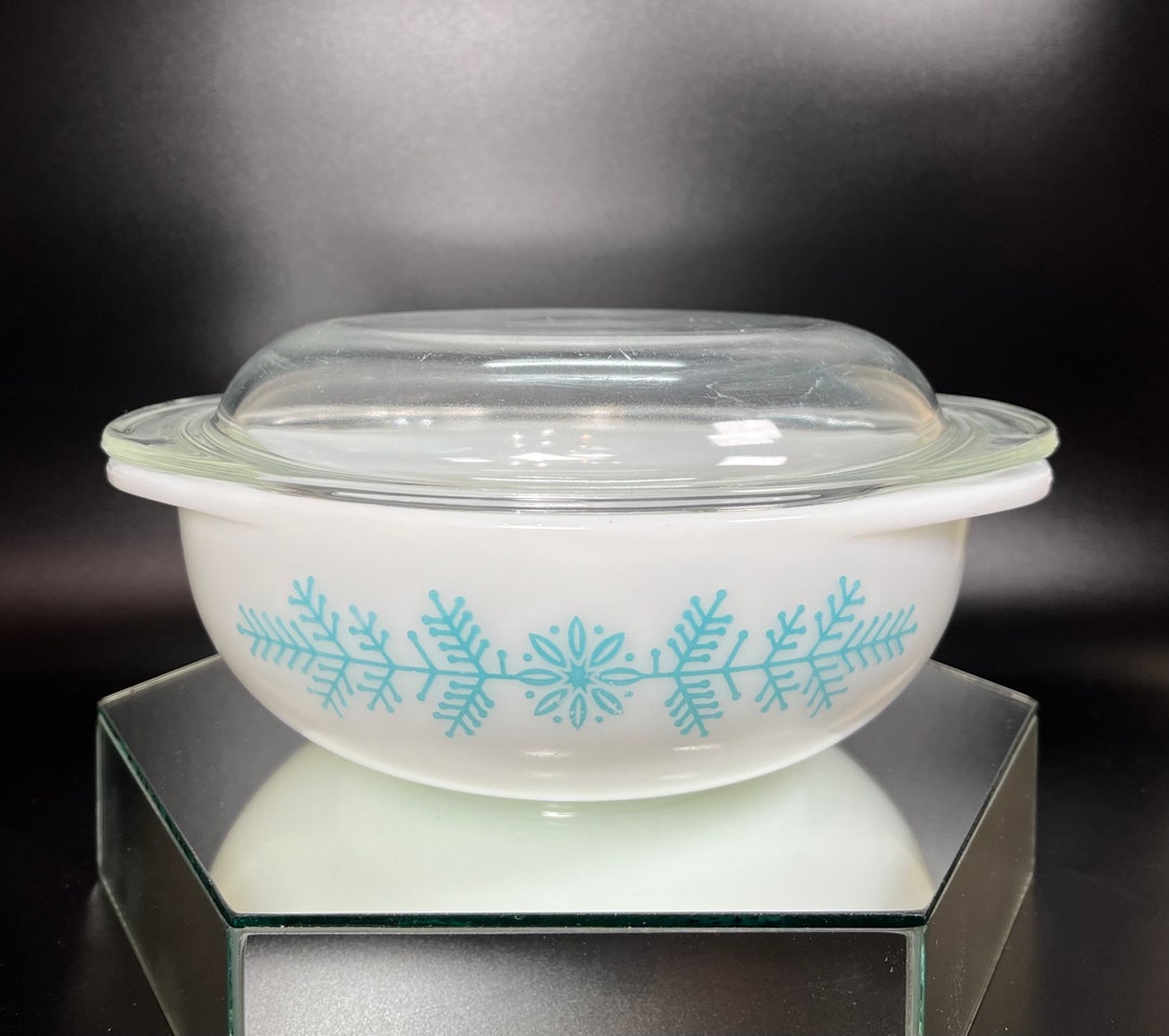 Pyrex Frost Garland 1.5 Qt White Glass Bowl 023 Clear Lid 683-C2 ...