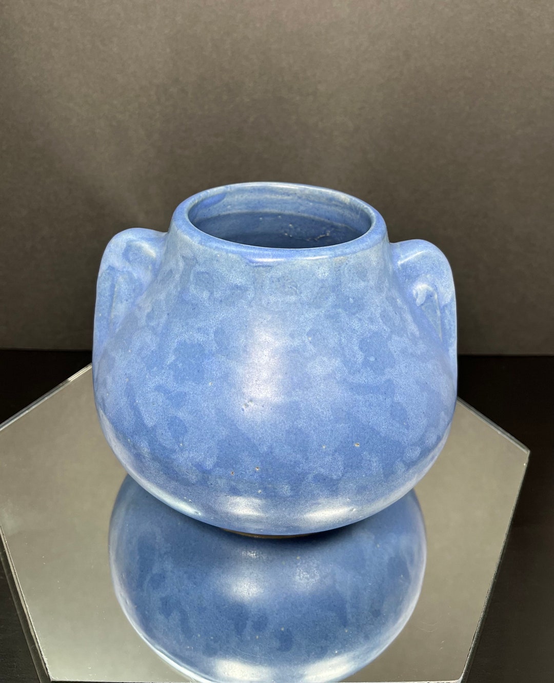 Brush Mccoy Pottery Ear Handled Blue Vellum Ceramic Vase Jardinière ...