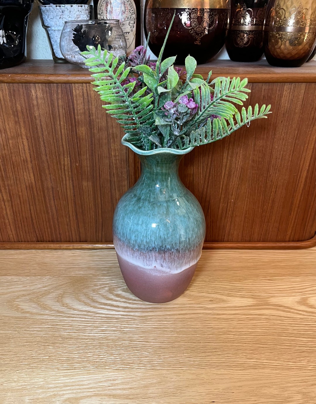 JK Dryden Pottery Drip Glazed Vase Signed Original 2000 Green White ...