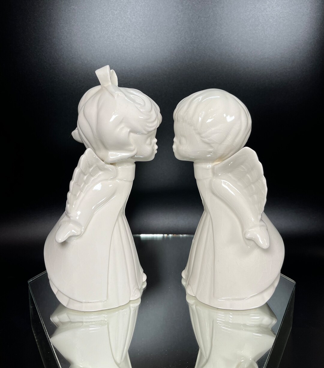 White Ceramic Kissing Choir Angel Boy & Girl Figurines Hand - Etsy