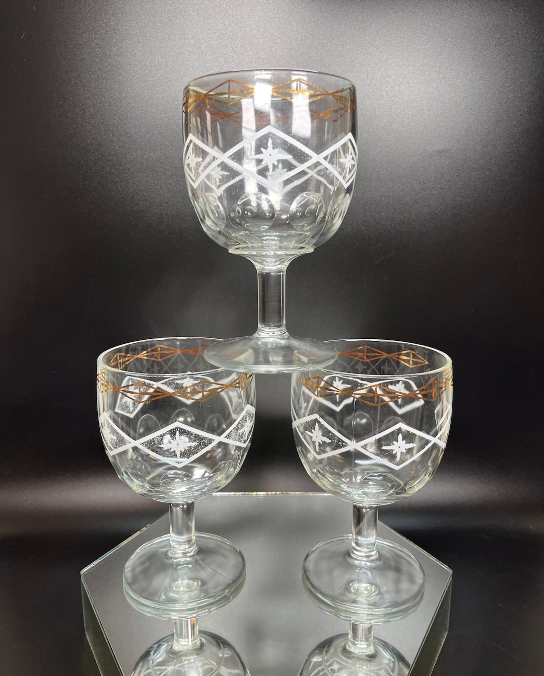 Bartlett Collins Thumbprint Glass Schooners Beer Glasses Drinking Goblets 3 Pcs White Diamond ...