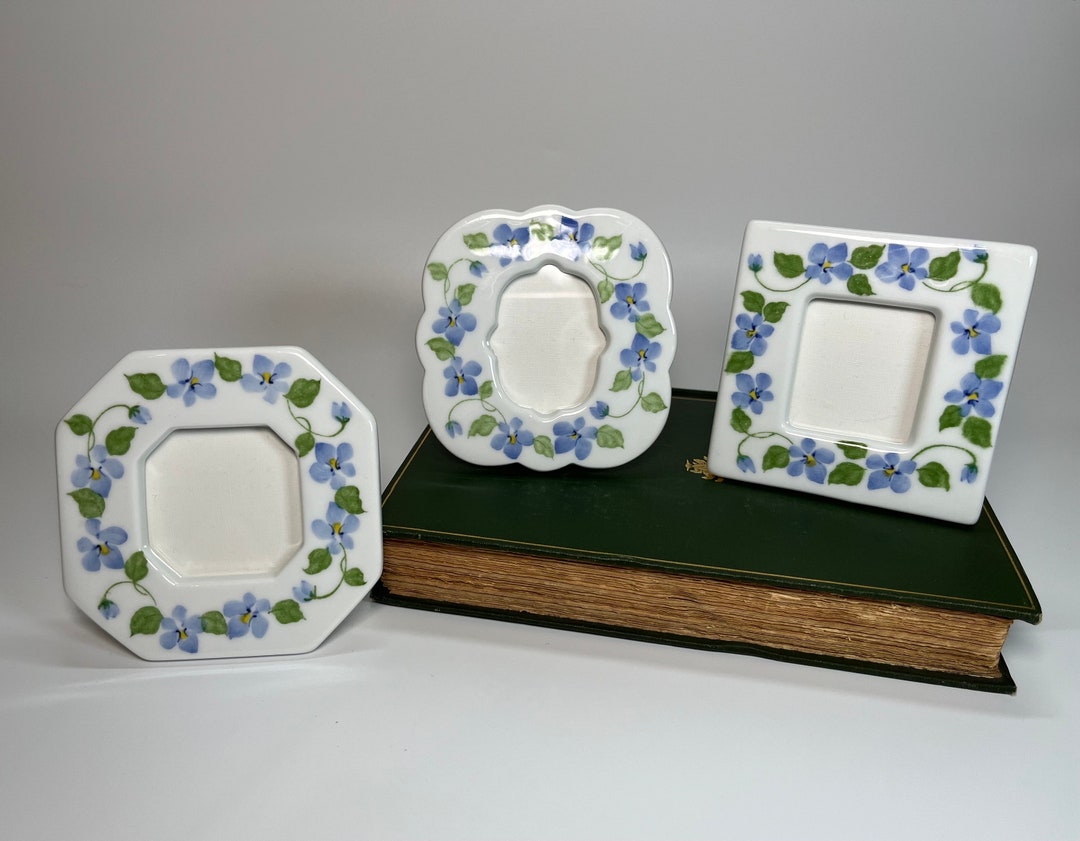 Andrea by Sadek White Porcelain Mini Picture Frames Blue Violet Florals ...