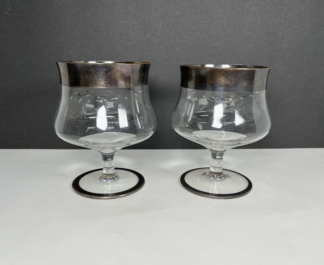 Dorothy Thorpe Allegro Silver Rim Cocktail Glasses - MCM Barware Set - Etsy