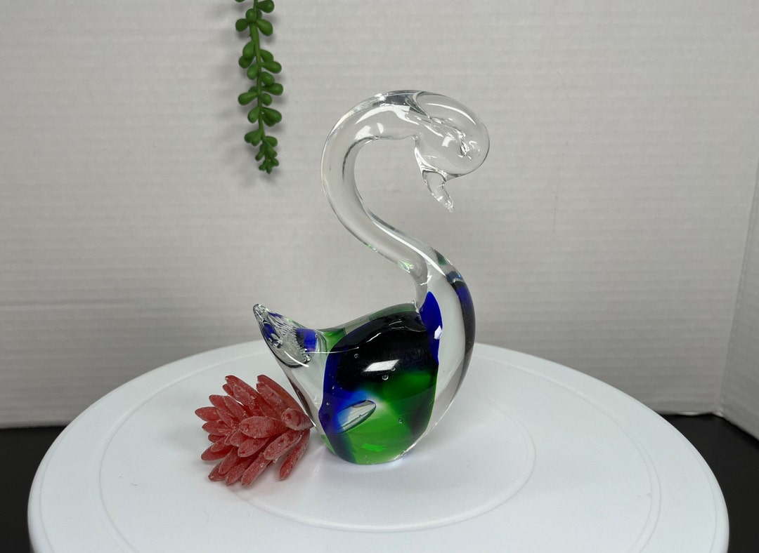 Formia Vetri Di Murano Glass Swan Italy Clear Green & Blue Original ...