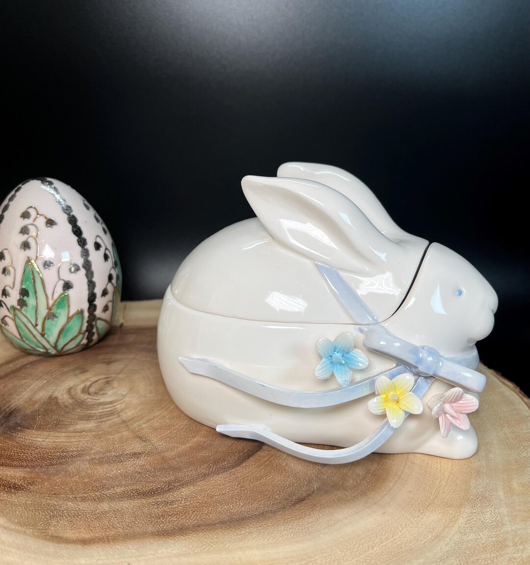 OCI Omnibus 1984 Ceramic Bunny Rabbit Lidded Trinket Box Candy Dish ...