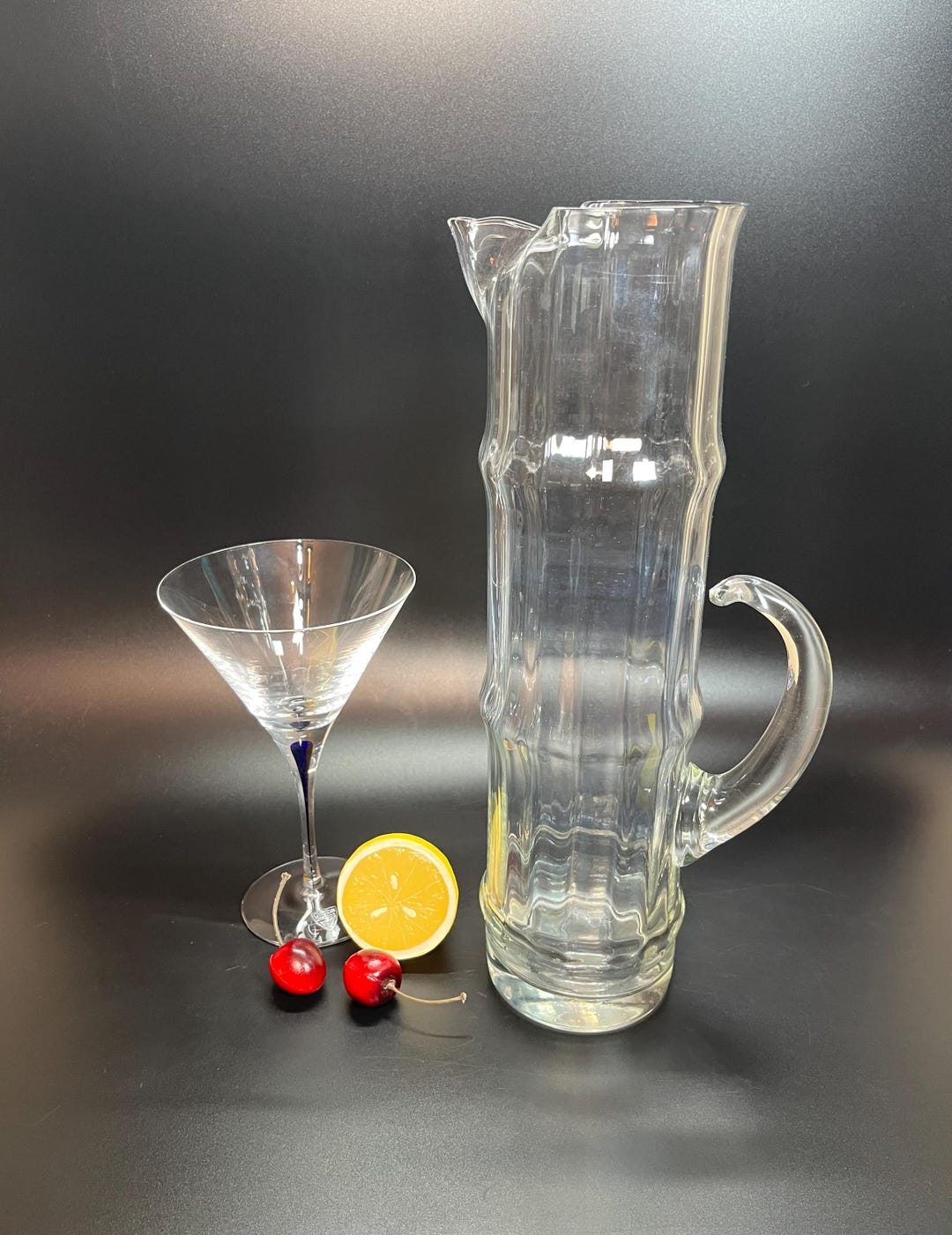 Vintage West Virginia Glass Pitcher: Bamboo Optic Tiki Barware - Etsy