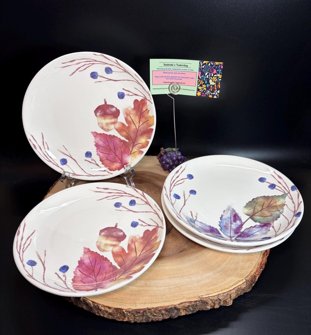 Harry & David Ceramic Appetizer Dessert Plates Fall Leaves Acorns ...