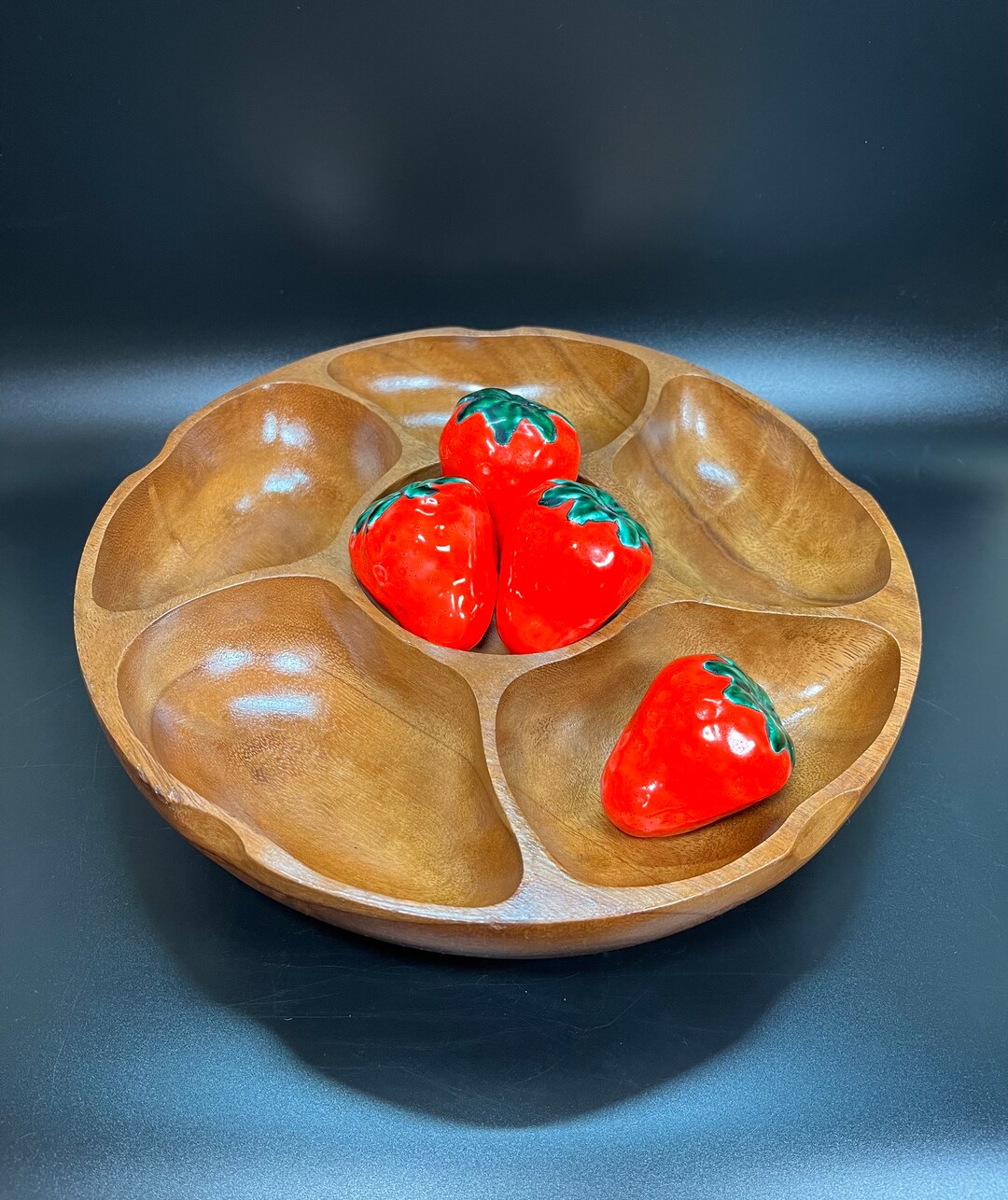 1990's Cost Plus Original Philippine Monkey-pod Round Wood Divided Bowl ...
