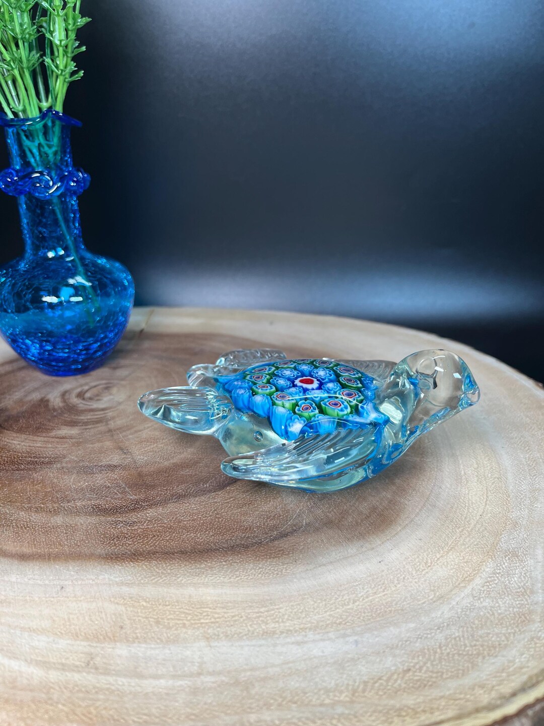 Blown Art Glass Sea Turtle Figurine Summerso Rainbow Millefiori in ...