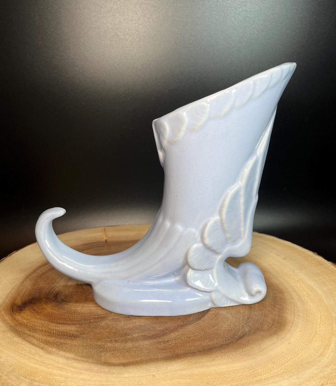 Vintage Niloak Pottery Cornucopia Vase: Blue Hywood Art Nouveau Decor ...