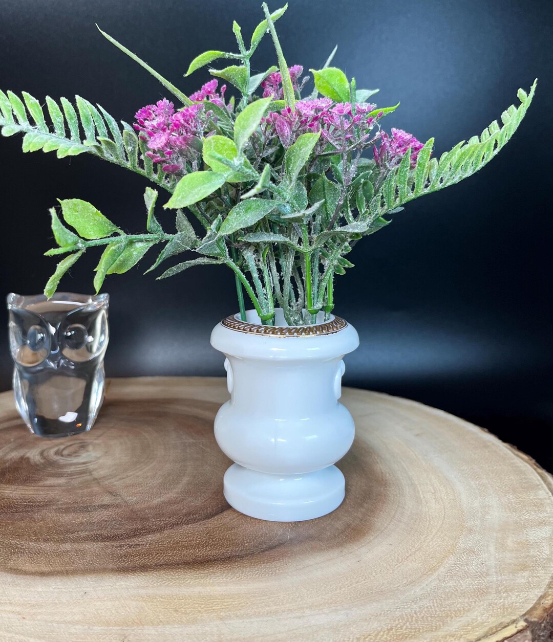 Vintage Milk Glass Footed Vase: Gold Rim Vanity Decor (3 Inch) - Etsy
