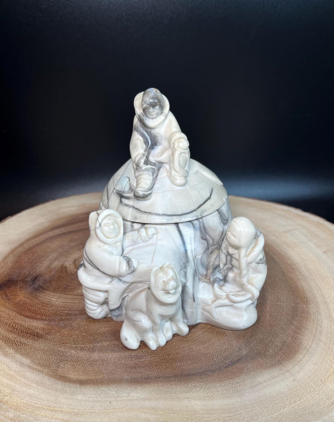 Vintage Inuit Family Trinket Box: Pearlite Marblecraft Igloo & Husky - Etsy