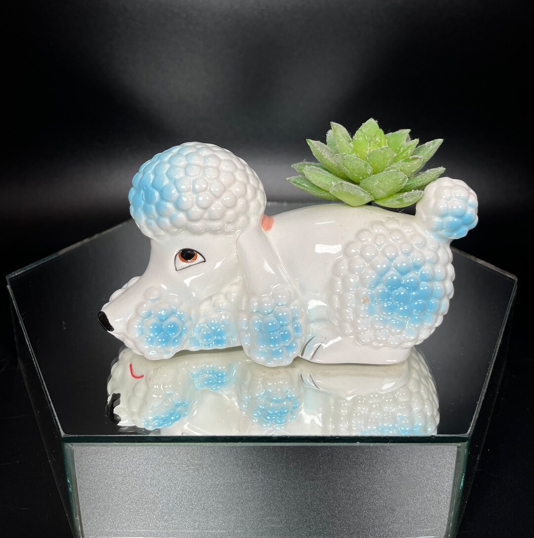 Vintage Irice Import Porcelain White Blue Poodle Planter I.W. Rice & Co ...