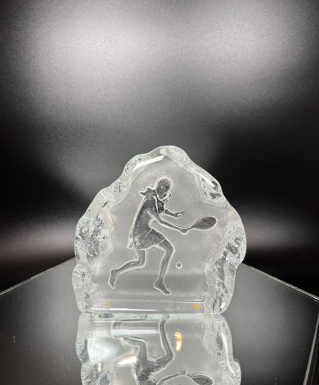 Vintage Nybro Sweden Crystal Tennis Player Sculpture: Intaglio Art ...
