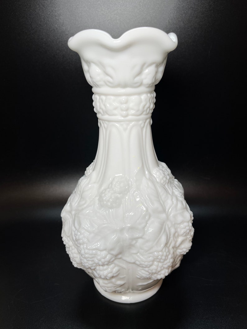 Imperial Glass Loganberry Vase: White Milk Glass, Ruffled Mouth, MCM ...